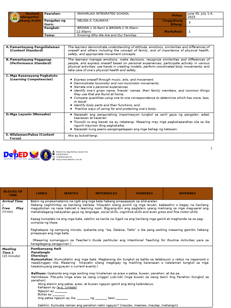 DLL Matatag Kinder q1 Week 3 Nelids | PDF