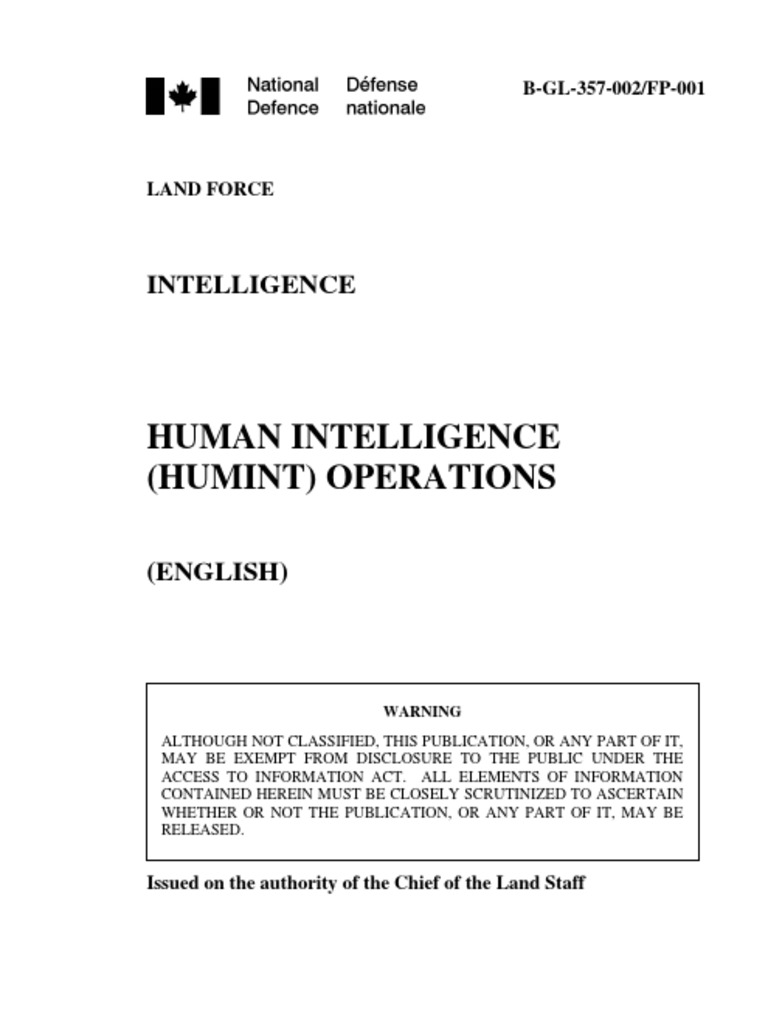 B-GL-357-002 Human Intelligence (HUMINT) Operations | PDF | Social Science