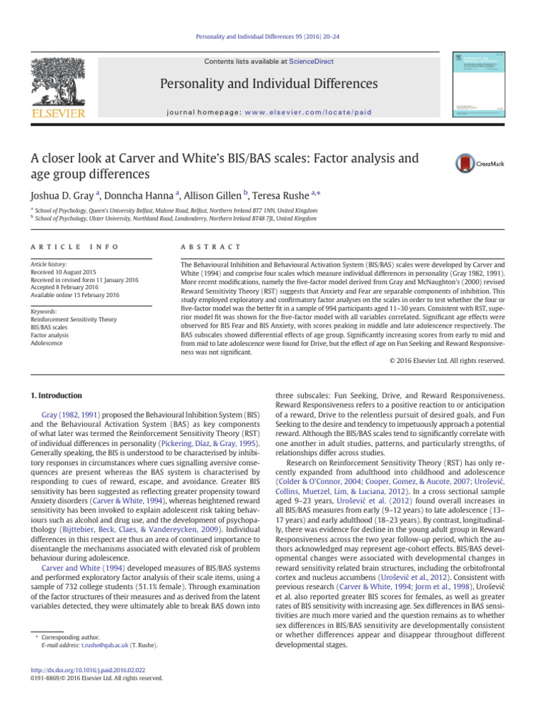 BIS/BAS Scales: Factor Analysis Insights | PDF | Psychology ...