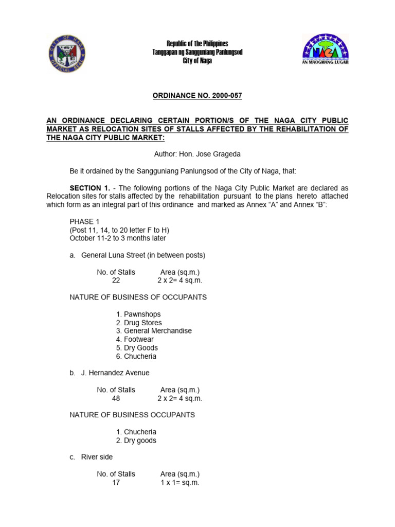 Naga City Market Stall Relocation Ordinance | PDF | Chess | Chess Theory