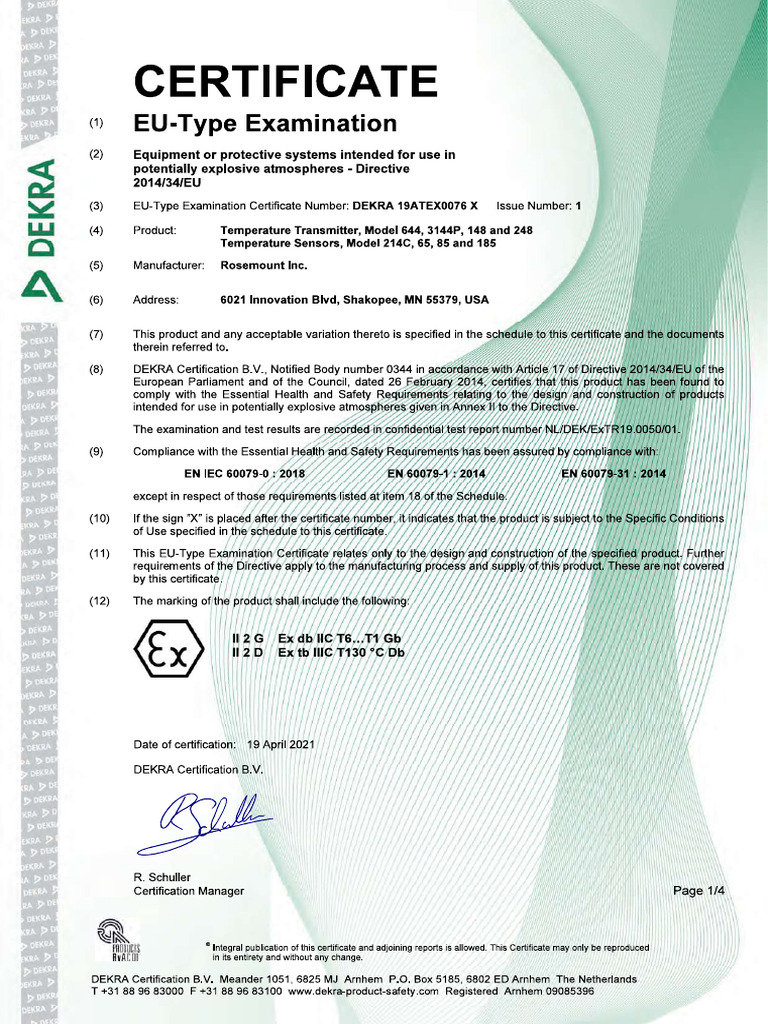 Dekra 19 Atex 0076 X | PDF