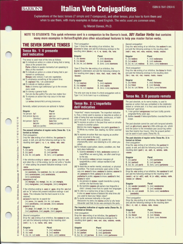 Italian Verb Conjugation | PDF