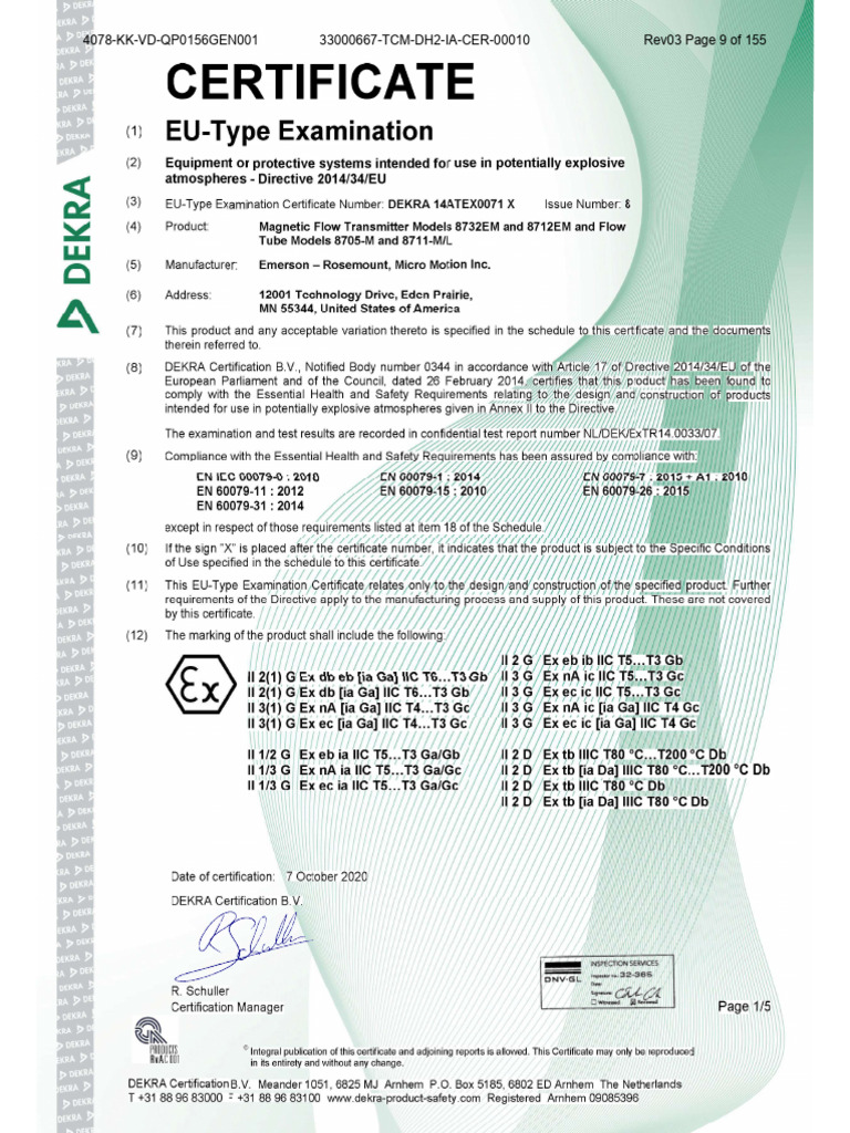 Dekra 14 Atex 0071 X Iss 8 | PDF