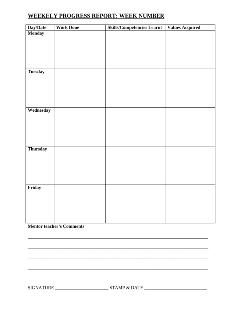 Weekly Progress Report Template | PDF