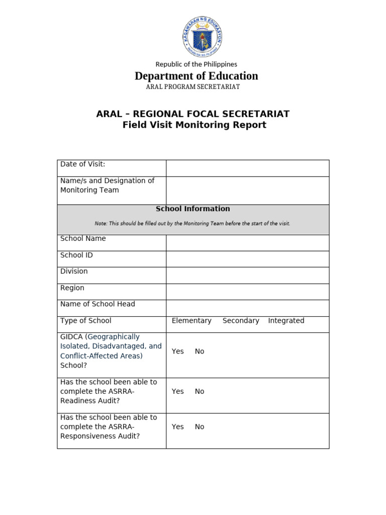 ARAL Program Field Visit Report | PDF | Behavior Modification | Learning