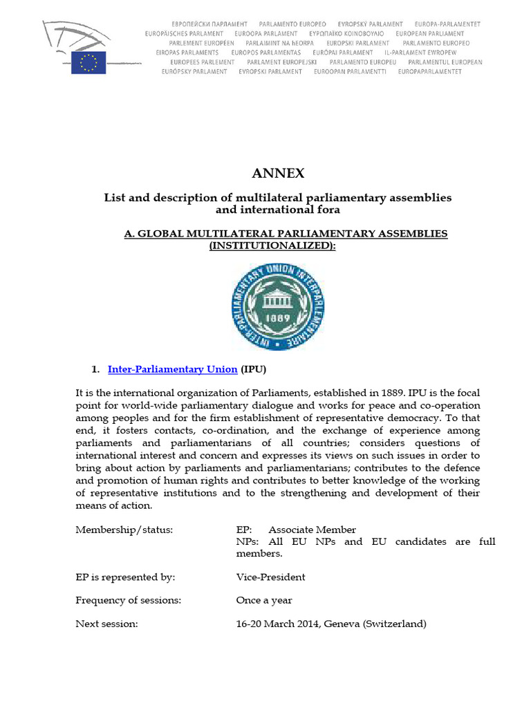 List and Description of Multilateral Parliamentary Assemblies and ...