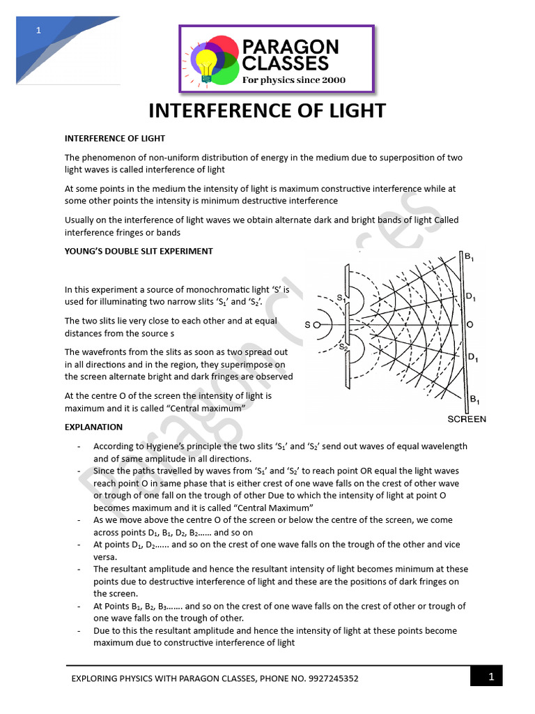 Light Interference Explained | PDF | Coherence (Physics) | Waves