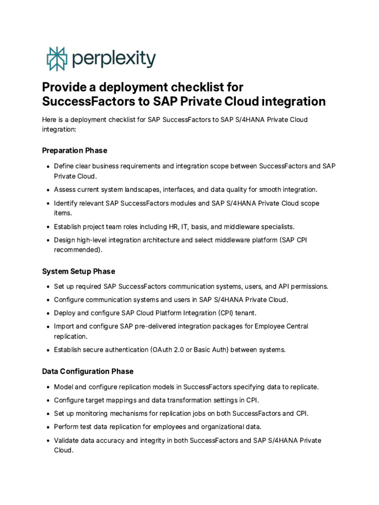 Provide A Deployment Checklist For SuccessFactors | PDF | Cloud Computing | Computer Engineering