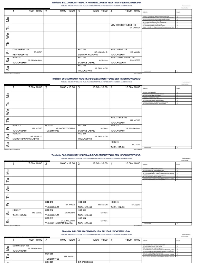 Revised 2025-2026 1st Semester Teaching Timetable | PDF | Medicine