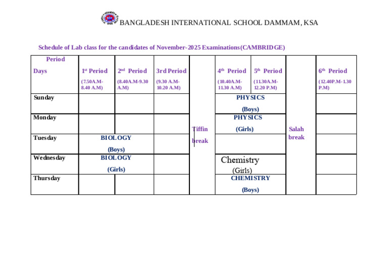 LAB Class Schedule | PDF