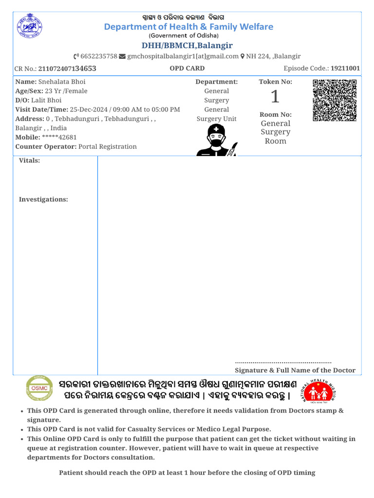 OPD Card Instructions for Patients | PDF