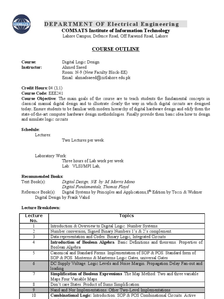 EEE241-DLD Course Outline | PDF | Logic Gate | Digital Electronics