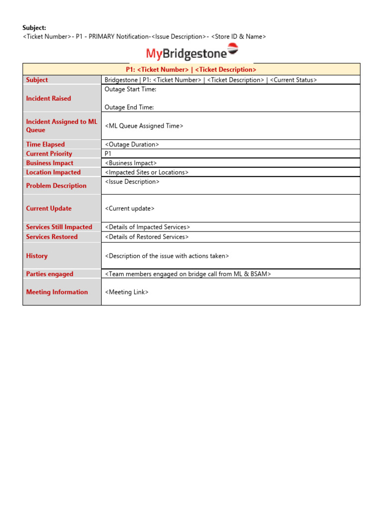 Bridgestone P1 Incident Notification | PDF