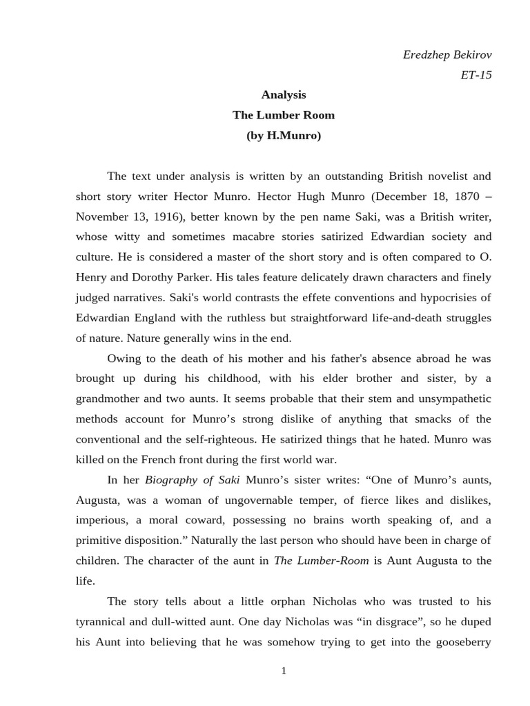 Analysis of Saki's "The Lumber Room" | PDF | Saki