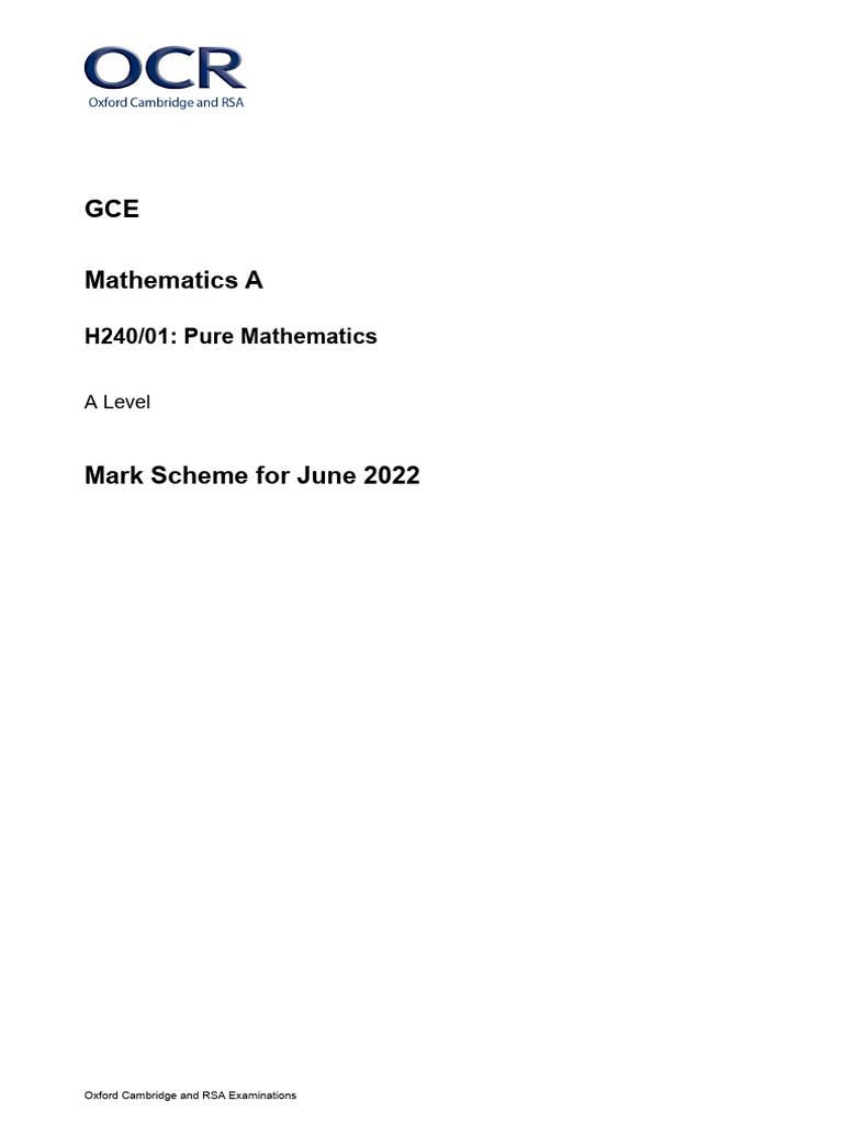 A Level Mathematics A Mark Scheme 2022 | PDF | Accuracy And Precision ...