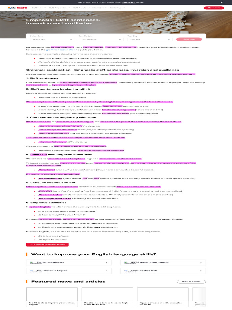 Emphasis Cleft Sentences, Inversion | PDF | English Language | Grammar