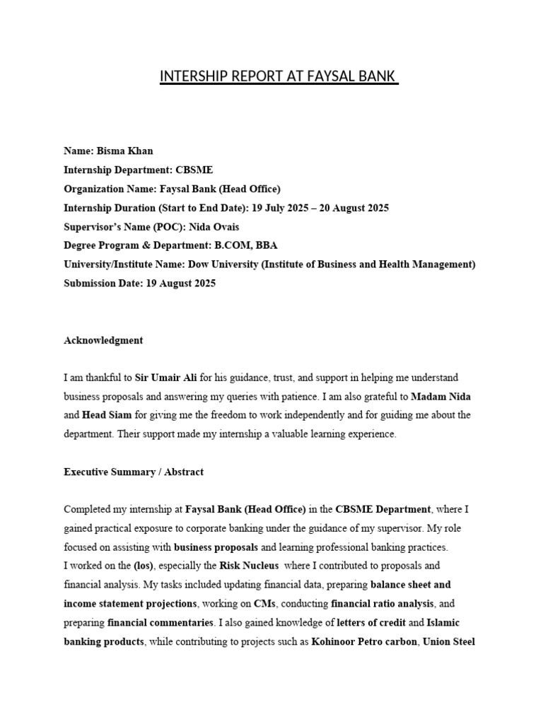 Internship Report BISMA KHAN | PDF | Internship | Job Hunting