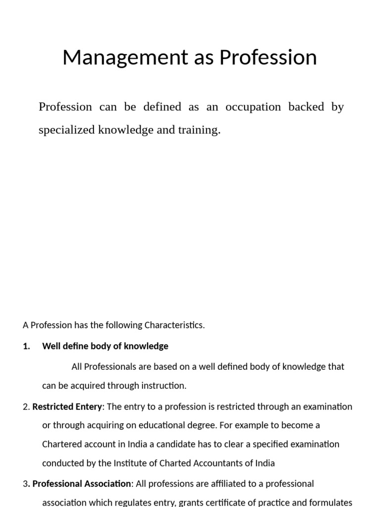 Characteristics of Management as a Profession | PDF | Profession ...