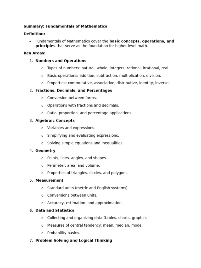 Fundamentals of Mathematics Overview | PDF