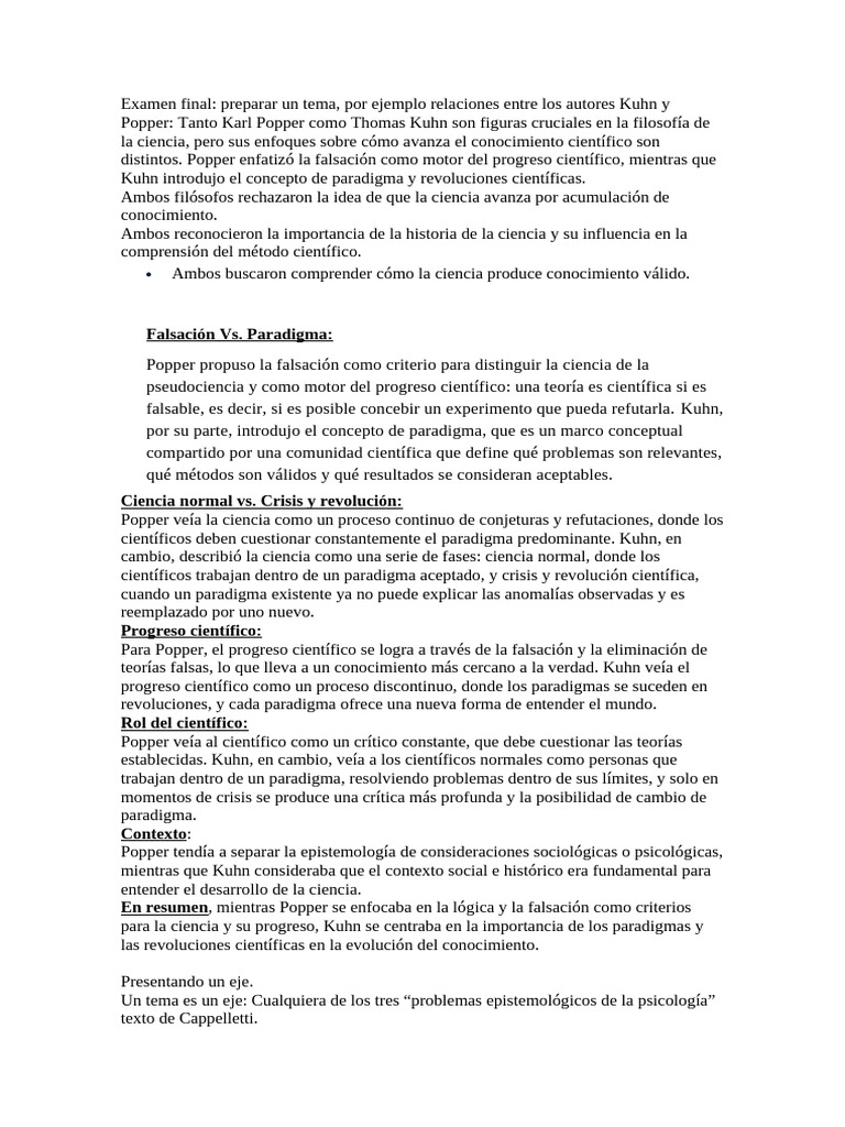 Kuhn y Popper: Epistemología en Ciencia | PDF | Karl Popper | Paradigma