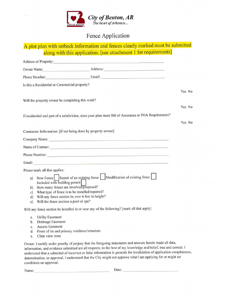 Fence Permit Application Form | PDF