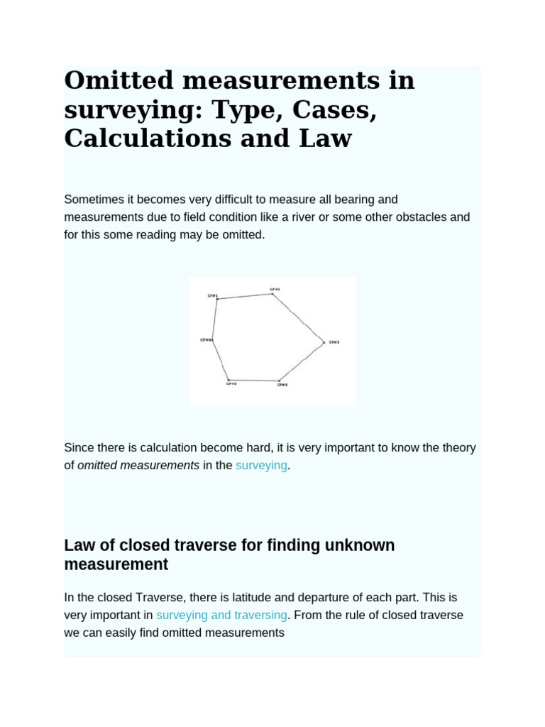 Omitted Measurements in Surveying | PDF | Trigonometry | Elementary ...