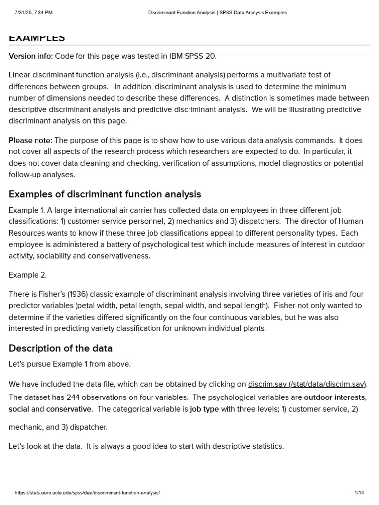 Discriminant Function Analysis - SPSS Data Analysis Examples | PDF ...