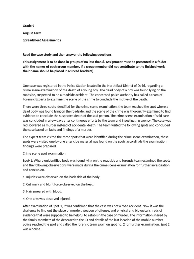 Grade 9 Assignment 2 | PDF | Crime Scene | Bed