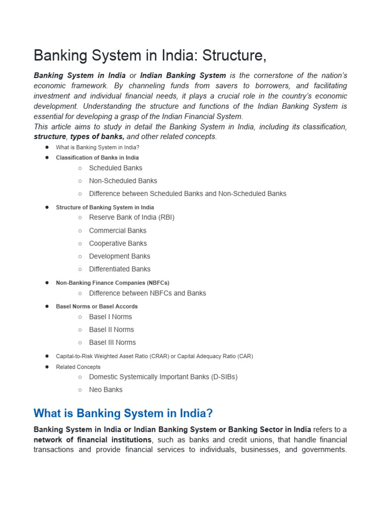 Indian Banking System Overview | PDF | Banks | Reserve Bank Of India