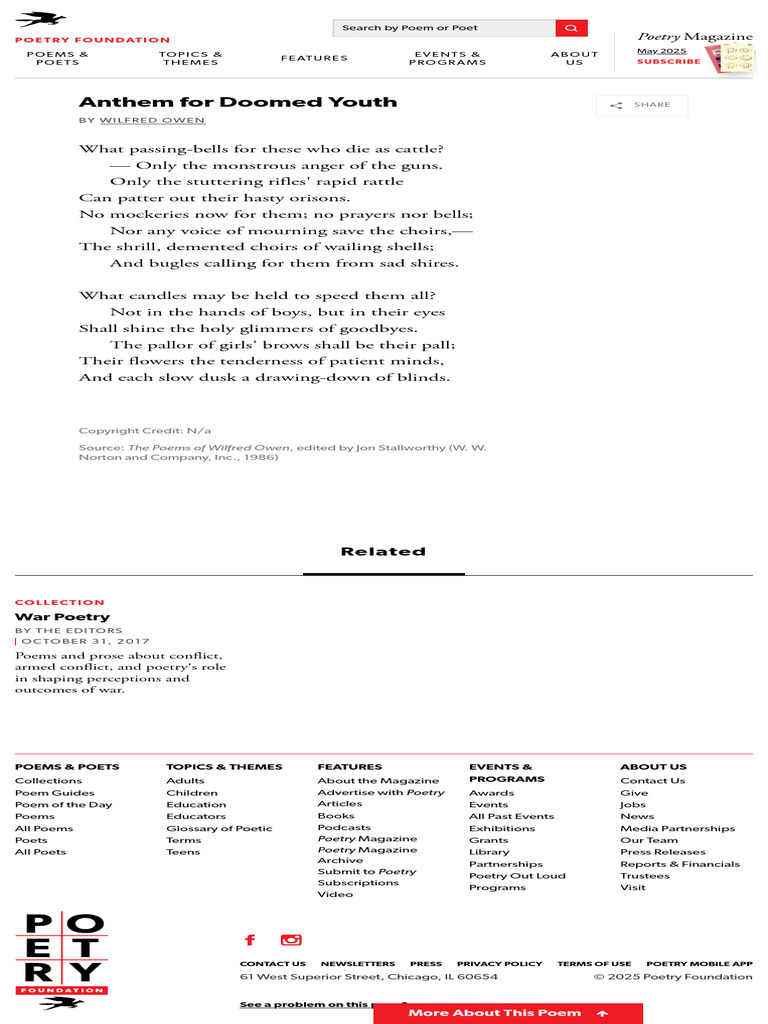 Anthem For Doomed Youth The Poetry Foundation | PDF | Poetry