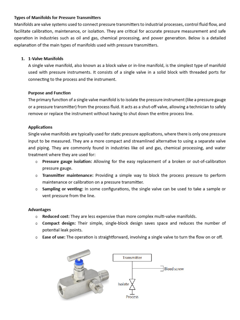 Manifold Types for Pressure Transmitters | PDF | Pressure Measurement ...