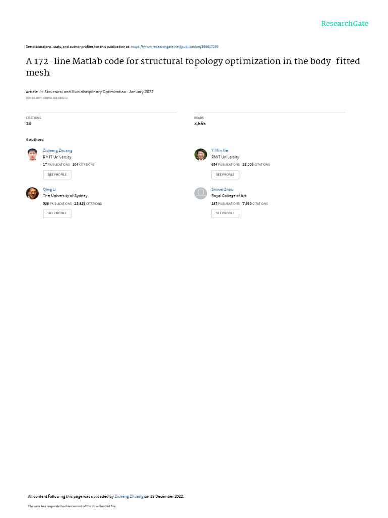 17 - A 172-Line Matlab Code For Structural Topology Optimization in The Body-Fitted Mesh. | PDF ...