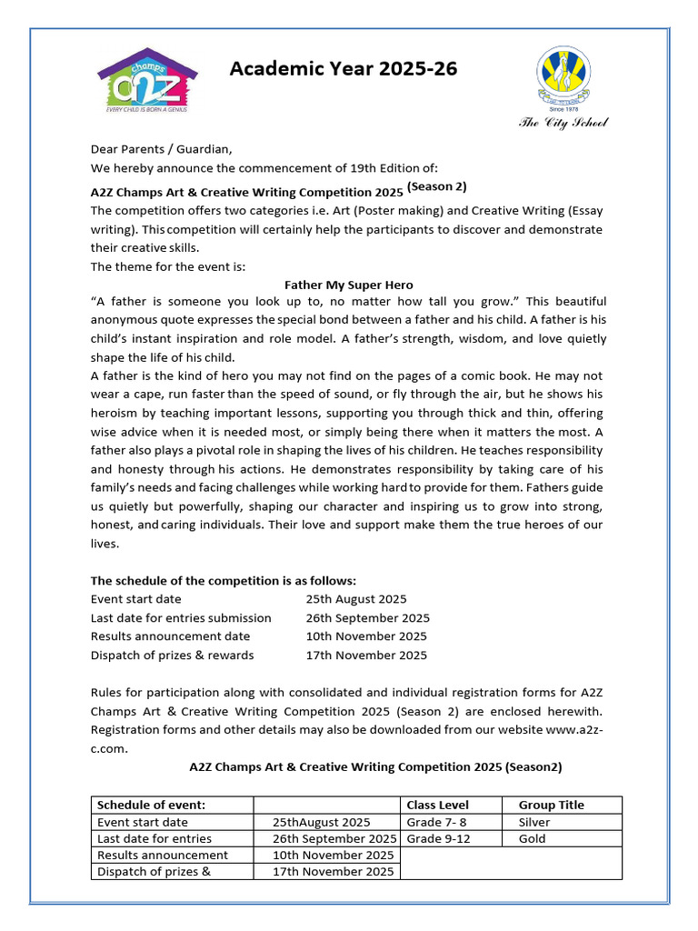 A2Z Champs 2025 Art & Writing Competition | PDF
