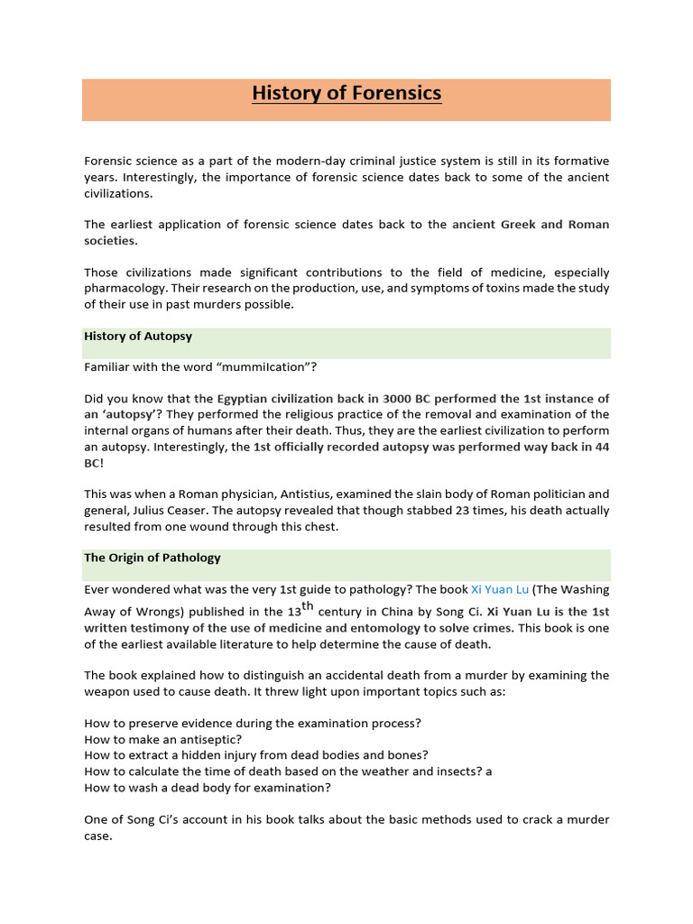Notes - History of Forensics | PDF | Forensic Science