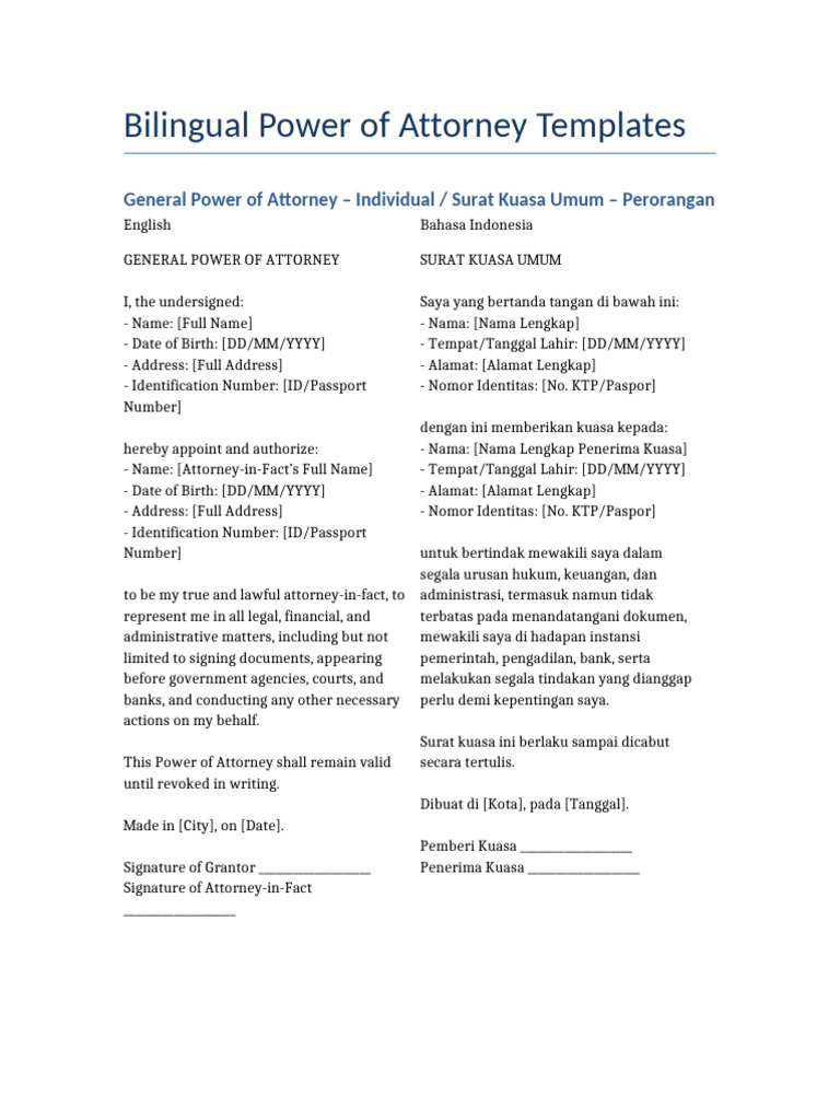 Contoh Surat Kuasa Bilingual | PDF