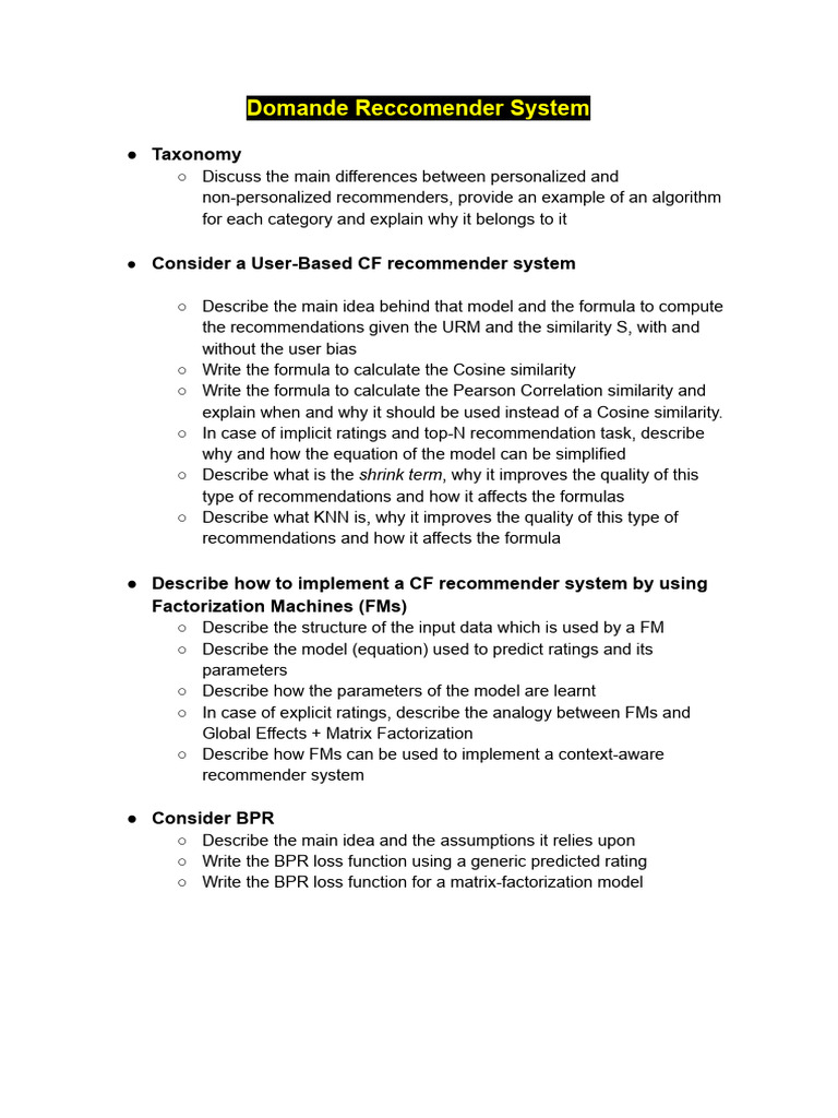 Domande Recommender System | PDF | Applied Mathematics | Information Science