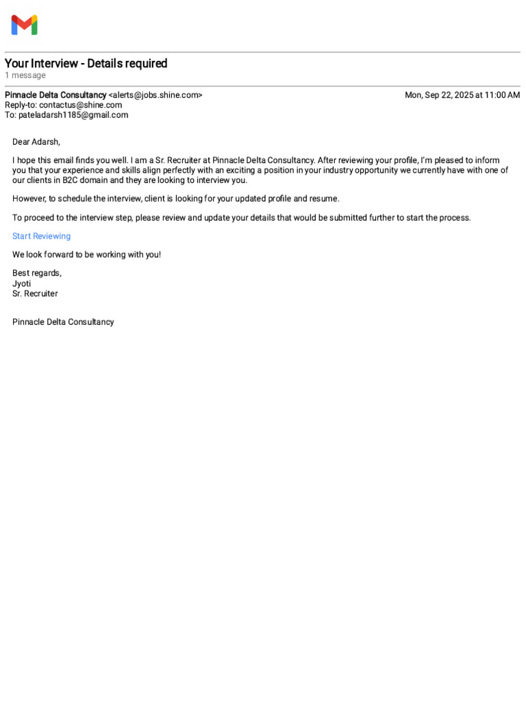 Gmail - Your Interview - Details Required | PDF