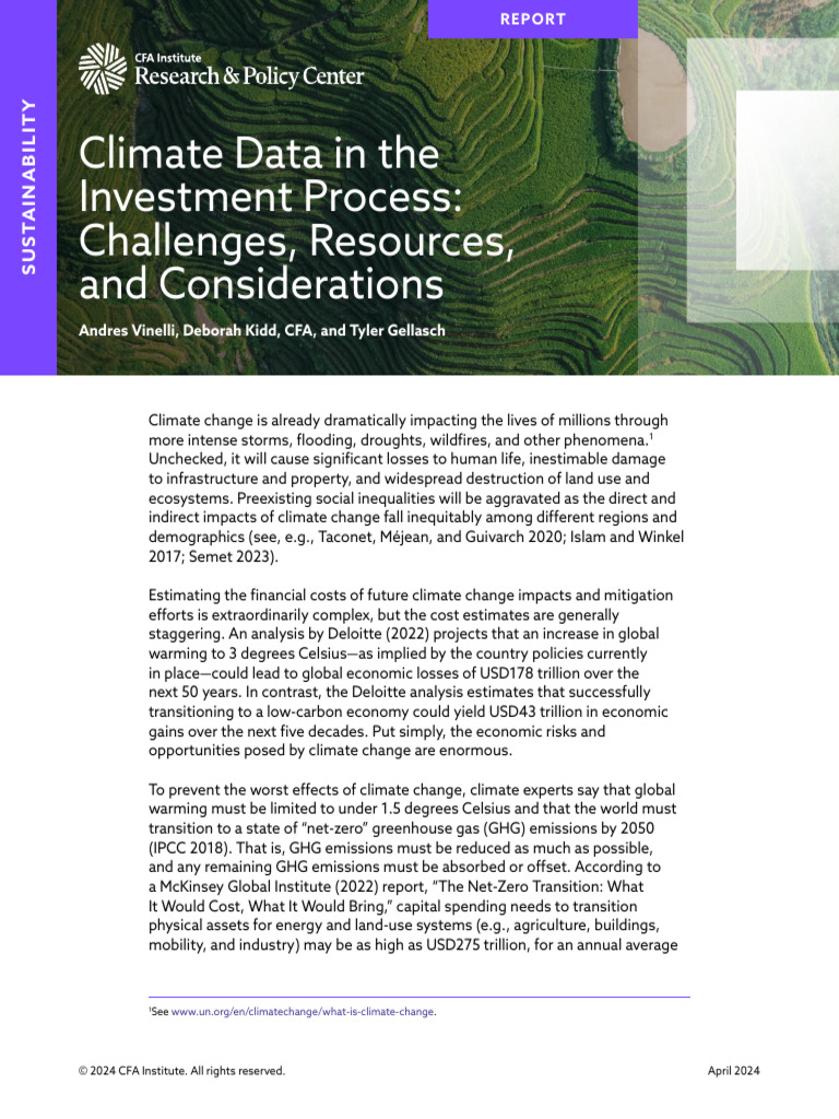 Report - Climate Data in The Investment Process | PDF | Carbon Footprint