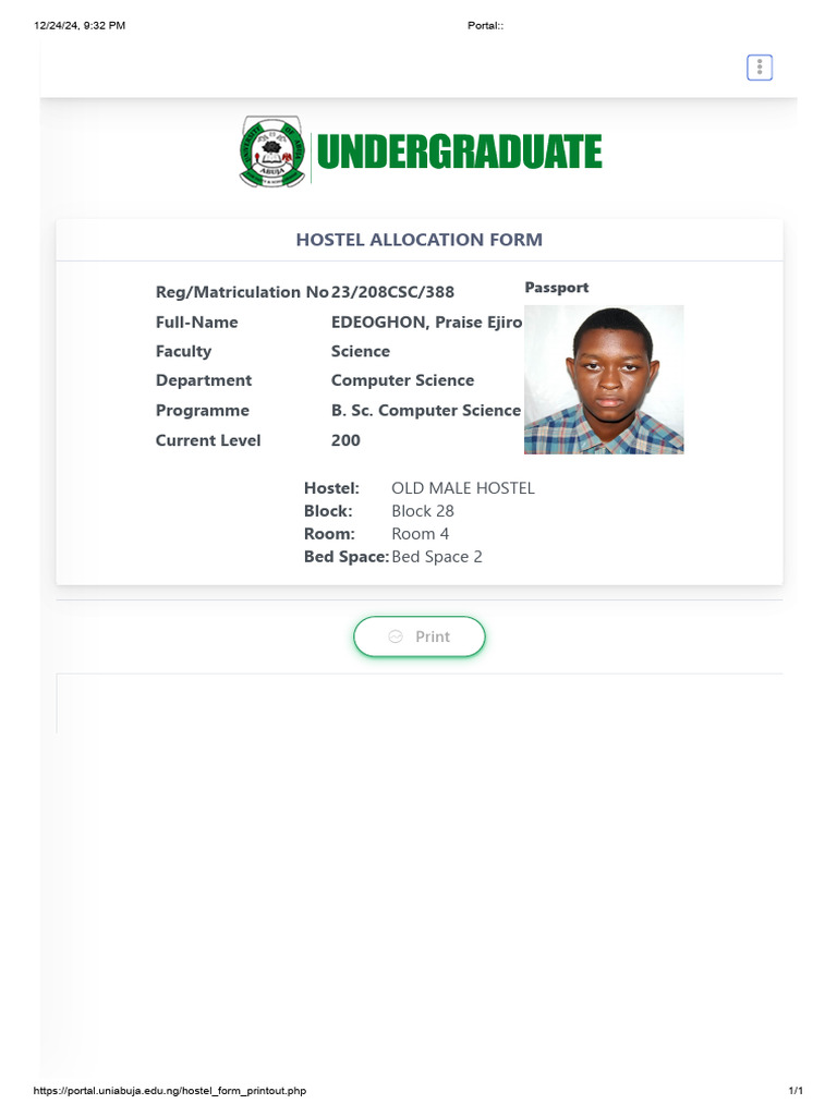 Bed Space Allocation Form | PDF