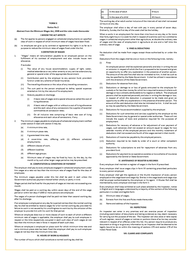 Minimum Wages Act Overview and Guidelines | PDF | Cost Of Living ...