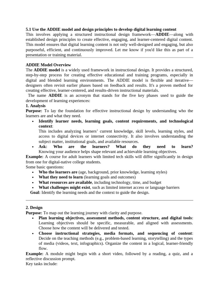 5.1 Use the ADDIE Model and Design Principles to Develop Digital ...
