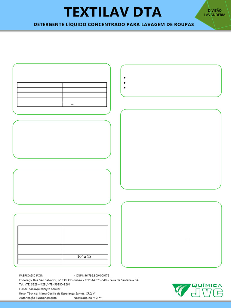 Ficha Técnica - Textilav Dta | PDF