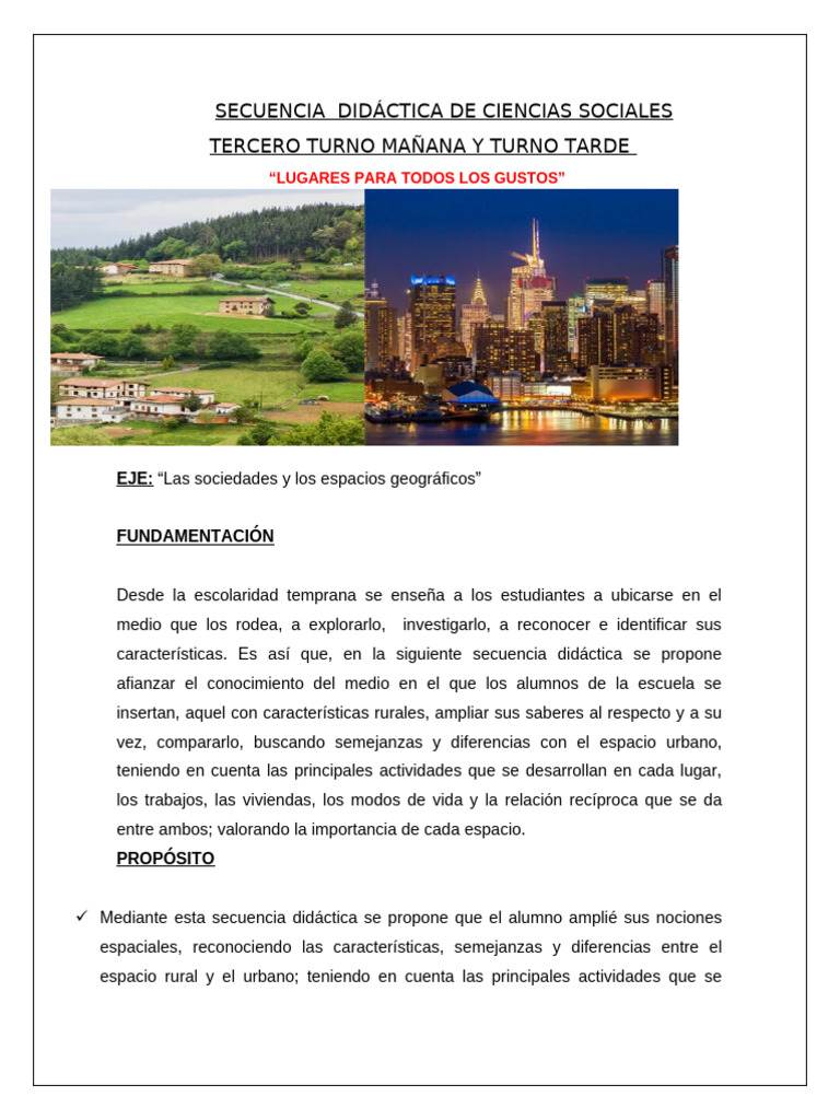 Secuencia Didáctica: Espacios Rurales y Urbanos | PDF | Geografía ...