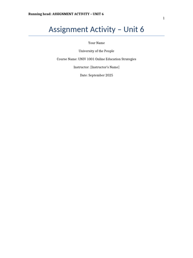 Unit6 Assignment APA RunningHead | PDF | Plagiarism | Artificial ...
