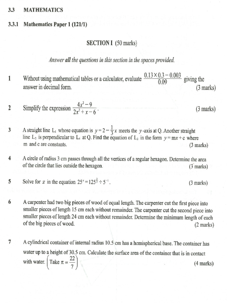 Kcse 2024 Maths Alt.a Pp1 Questions | PDF | Circle | Angle