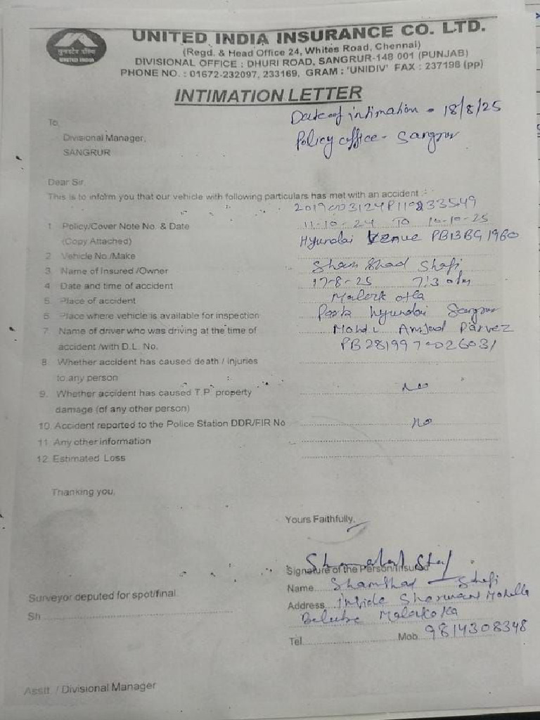 1960 Intimation | PDF