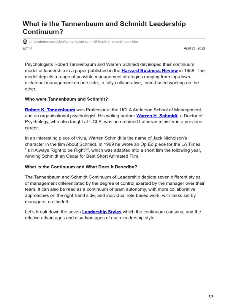 What Is The Tannenbaum and Schmidt Leadership Continuum | PDF ...