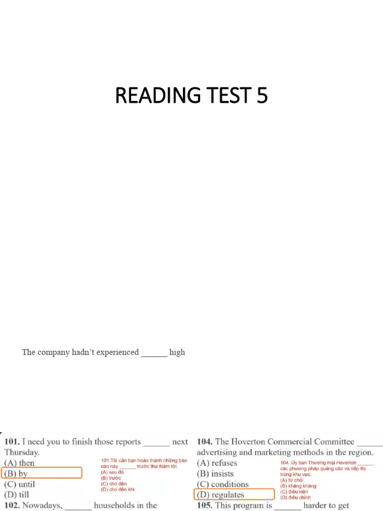 Reading Test 5: English Proficiency Questions | PDF
