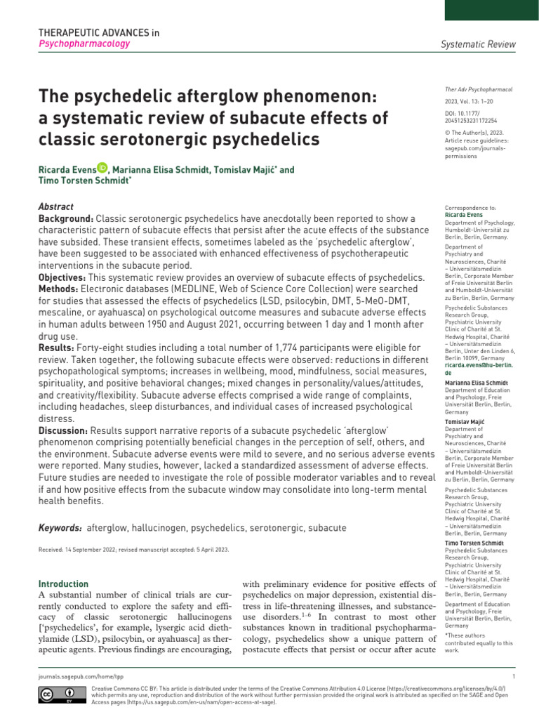 The Psychedelic Afterglow Phenomenon - A Systematic Review of Subacute ...