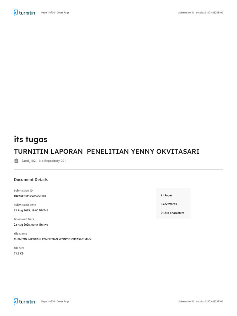 Turnitin Laporan Penelitian Yenny Okvitasari | PDF | Turnitin